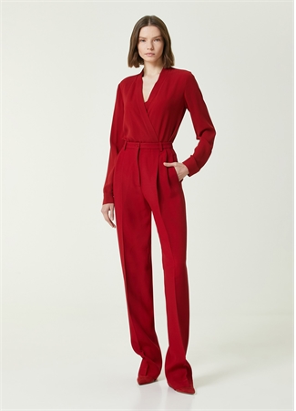Michael Kors Kadın Kırmızı Yüksek Bel Pilili Pantolon 2 US