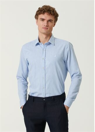 Beymen Club Erkek Slim Fit Mavi Çizgili Gömlek S