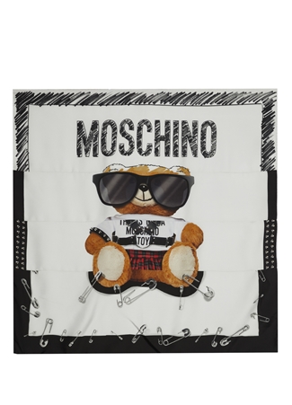 Moschino Kadın Siyah Beyaz Logo Baskılı İpek Fular EU Moschino Kadın Siyah Beyaz Logo Baskılı İpek Fular EU