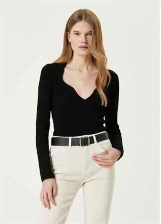 Khaite Kadın Siyah Kalp Yaka Uzun Kol Triko Bluz M EU Khaite Kadın Siyah Kalp Yaka Uzun Kol Triko Bluz M EU