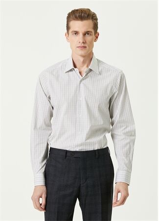 Pal Zileri Erkek Beyaz Mikro Kareli Gömlek 40 IT
