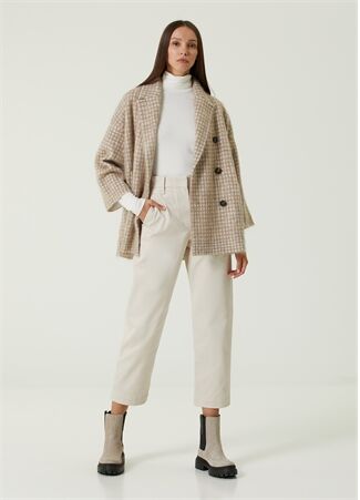 Brunello Cucinelli Kadın Krem Boru Paça Pantolon Bej 38 IT