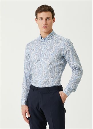 Etro Erkek Mavi Etnik Desenli Gömlek 42 IT