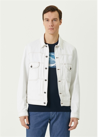Canali Erkek Beyaz Dikişli Jean Ceket 52 IT Canali Erkek Beyaz Dikişli Jean Ceket 52 IT