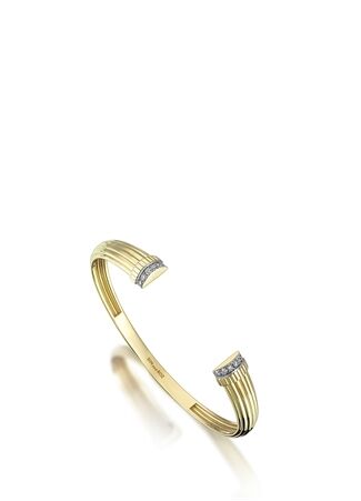 Sim&Roz Kadın Pırlantalı Çizgi Dokulu Altın Rengi Bileklik EU