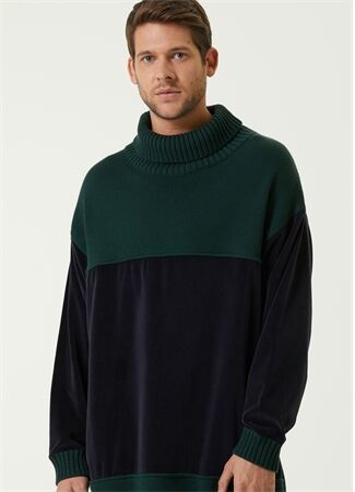 Pal Zileri Erkek Yeşil Balıkçı Yaka Şerit Garnili Yün Kazak 50 IT