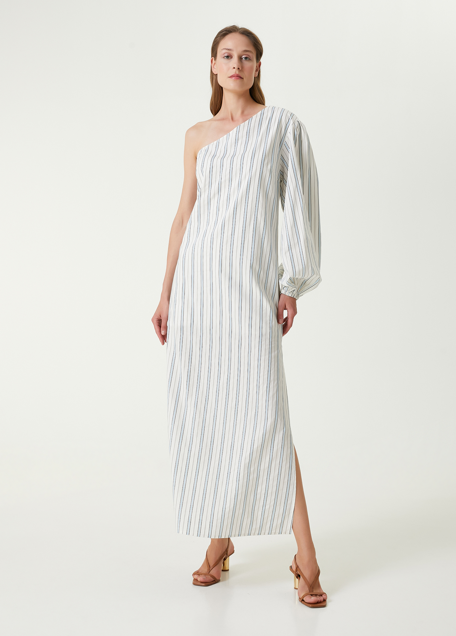 Beymen Collection - Ecru Blue Striped Maxi Dress - Ecru
