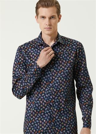 Etro Erkek Mavi İtalyan Yaka Etnik Desenli Gömlek L EU