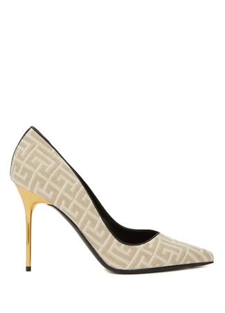 Balmain Kadın Bej Logo Dokulu Keten Stiletto 36 EU