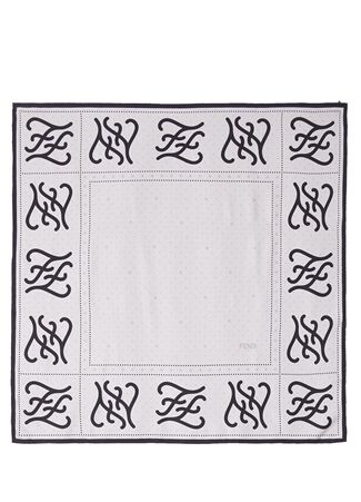 Fendi Kadın Bej Logolu 90x90 cm İpek Eşarp EU