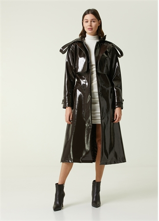 Nisse Kadın Mercury Kahverengi Parlak Dokulu Pardösü 38 EU