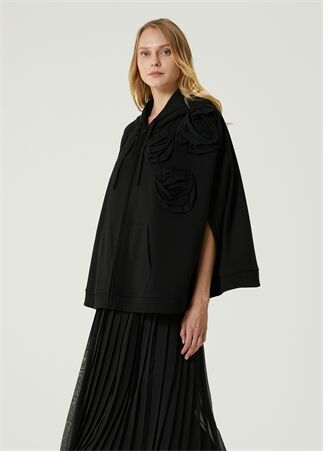 Valentino Kadın Siyah Kapüşonlu Çiçek Aplikeli Sweatshirt S EU