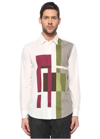 Pal Zileri Erkek Beyaz İngiliz Yaka Desenli Gömlek 40 IT