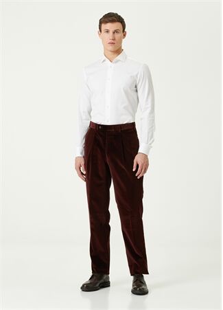 Pal Zileri Erkek Bordo Pilili Kadife Pantolon 48 IT
