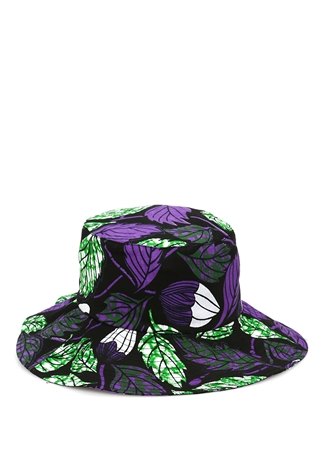 Helene Berman London Kadın Siyah Mor Yaprak Desenli Şapka EU