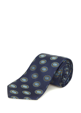 Canali Erkek Lacivert Çiçek Desenli İpek Kravat EU