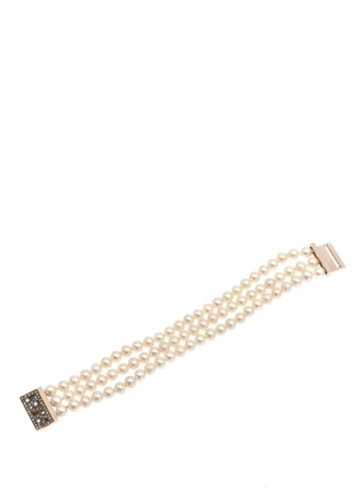 Nilgün Ata Kadın 3 Sıra İncili Altın Rengi Bileklik Kahverengi EU