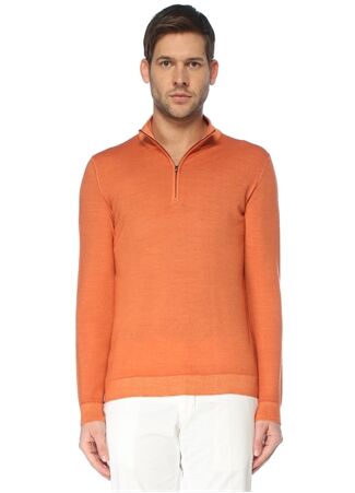 Pal Zileri Erkek Turuncu Dik Yaka Fermuarlı Yün Kazak 46 IT