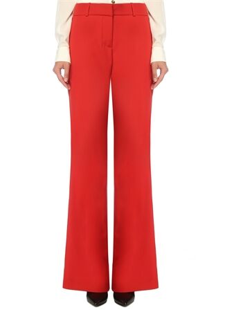 Balmain Kadın Kırmızı Bol Paça Yün Pantolon 36 FR