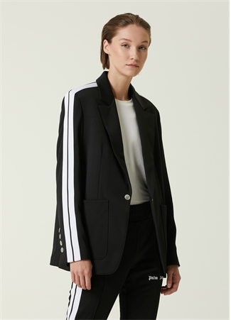 Palm Angels Kadın Siyah Beyaz Şeritli Blazer 42 IT Palm Angels Kadın Siyah Beyaz Şeritli Blazer 42 IT