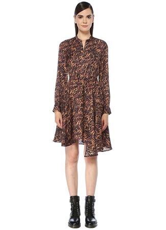 Allsaints Kadın Martina Leopar Desenli Asimetrik Mini Elbise Kahverengi XS EU