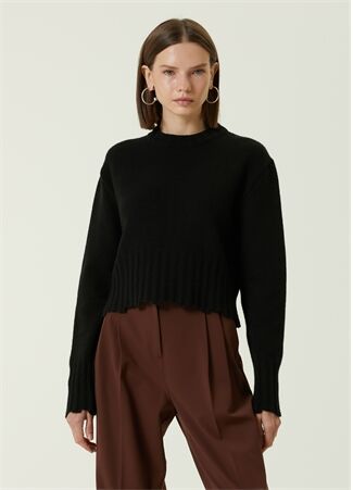 Academia Kadın Siyah Bisiklet Yaka Yıpratmalı Kazak S