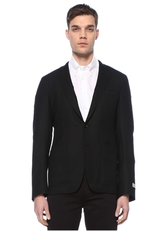 Canali Erkek Siyah Kelebek Yaka Çizgi Dokulu Yün Ceket 54 IT