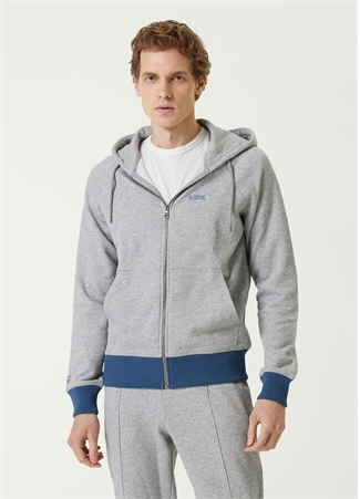 Bassigue Erkek Gri Kapüşonlu Logolu Sweatshirt Lacivert S EU Bassigue Erkek Gri Kapüşonlu Logolu Sweatshirt Lacivert S EU