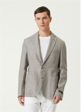 Pal Zileri Erkek Gri Keten Ceket Kahverengi 50 IT