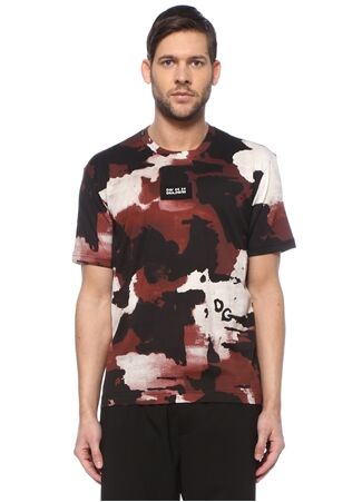 Dolce&Gabbana Erkek Bordo Siyah Bisiklet Yaka Desenli T-shirt 48 IT
