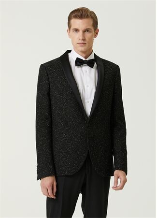 Palzileri Lab Erkek Siyah Şal Yaka Sim Dokulu Ceket 52 IT