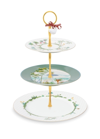 Pip Studio Jolie Beyaz Desenli 3 Katlı Porselen Kek Standı