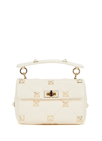 Valentino Garavani Kadın Candystud Krem Deri Omuz Çantası Bej EU Valentino Garavani Kadın Candystud Krem Deri Omuz Çantası Bej EU