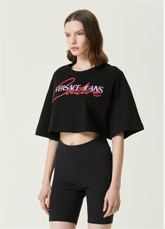 Versace Jeans Couture Kadın Siyah Logolu Cropped T-shirt XS EU