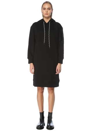 Moncler Kadın Siyah Kapüşonlu Midi Sweatshirt Elbise S EU