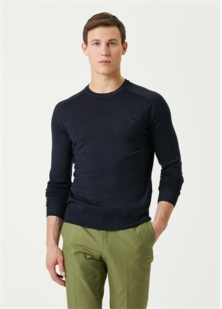 Etro Erkek Lacivert Logo Nakışlı Yün Kazak L EU Etro Erkek Lacivert Logo Nakışlı Yün Kazak L EU