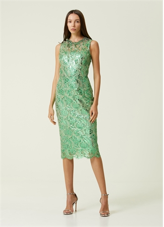 Dolce&Gabbana Kadın Yeşil Dantel Dokulu Midi Elbise 42 IT