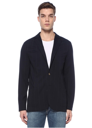 Eleventy Erkek Lacivert Kelebek Yaka Çizgili Jersey Ceket 52 IT