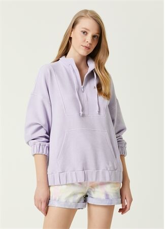 Beymen Club Kadın Lila Dik Yaka Yarım Fermuarlı Sweatshirt Mor XS