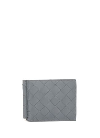 Bottega Veneta Erkek Gri Örgü Dokulu Deri Cüzdan EU