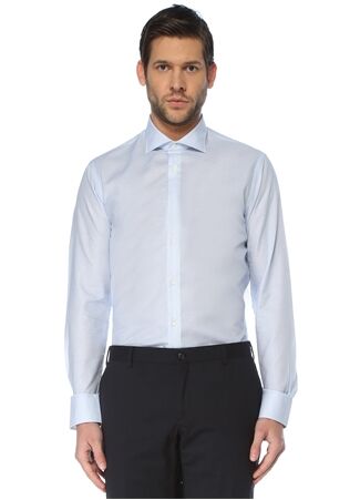 Pal Zileri Erkek Mavi Modern Yaka Çizgi Desenli Gömlek 4 IT