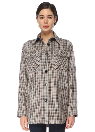 Beymen Collection Kadın Bej Ekoseli Gömlek Formlu Yün Ceket 42