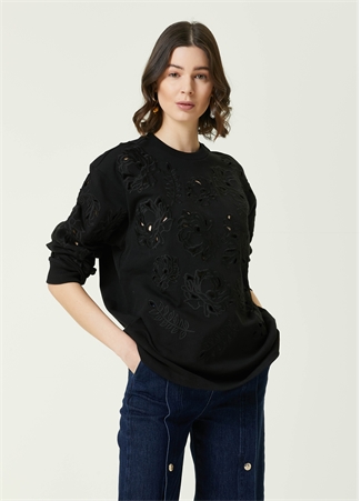 Beymen Collection Kadın Siyah Bisiklet Yaka Delikli Nakışlı Sweatshirt S Eu