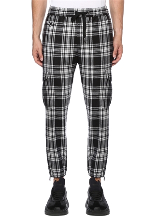 Dolce&Gabbana Erkek Siyah Beyaz Ekose Desenli Yün Kargo Pantolon 50 IT Dolce&Gabbana Erkek Siyah Beyaz Ekose Desenli Yün Kargo Pantolon 50 IT