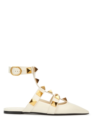 Valentino Garavani Kadın Beyaz Gold Deri Babet 36 EU