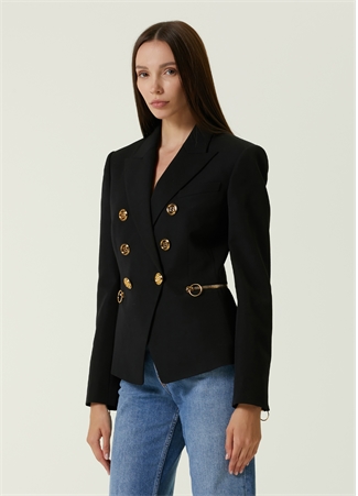 Balmain Kadın Siyah Fermuar Detaylı Kruvaze Yün Ceket 42 FR