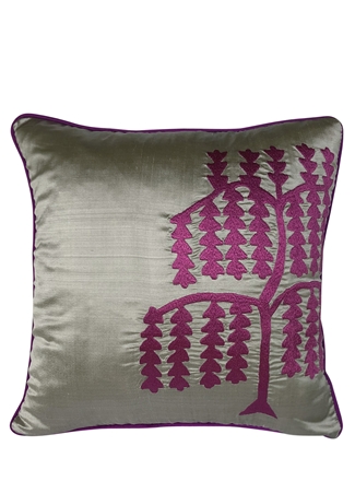 Atölye11 Hayat Ağacı Motifli İpek Dekoratif Yastık Çok Renkli