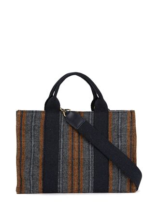 Samsara Kadın Gri Turuncu Çizgili Kadife Alışveriş Çantası Bej EU