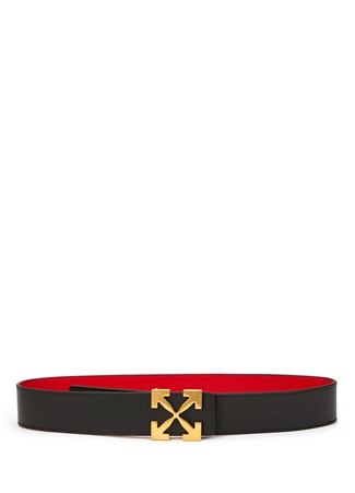 Off-White Kadın Kırmızı Logo Tokalı Deri Kemer S/M EU