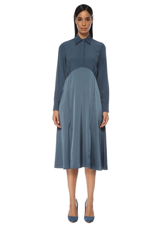 Victoria by Beckham Kadın Mavi Bloklu Midi Gömlek Elbise 0 US